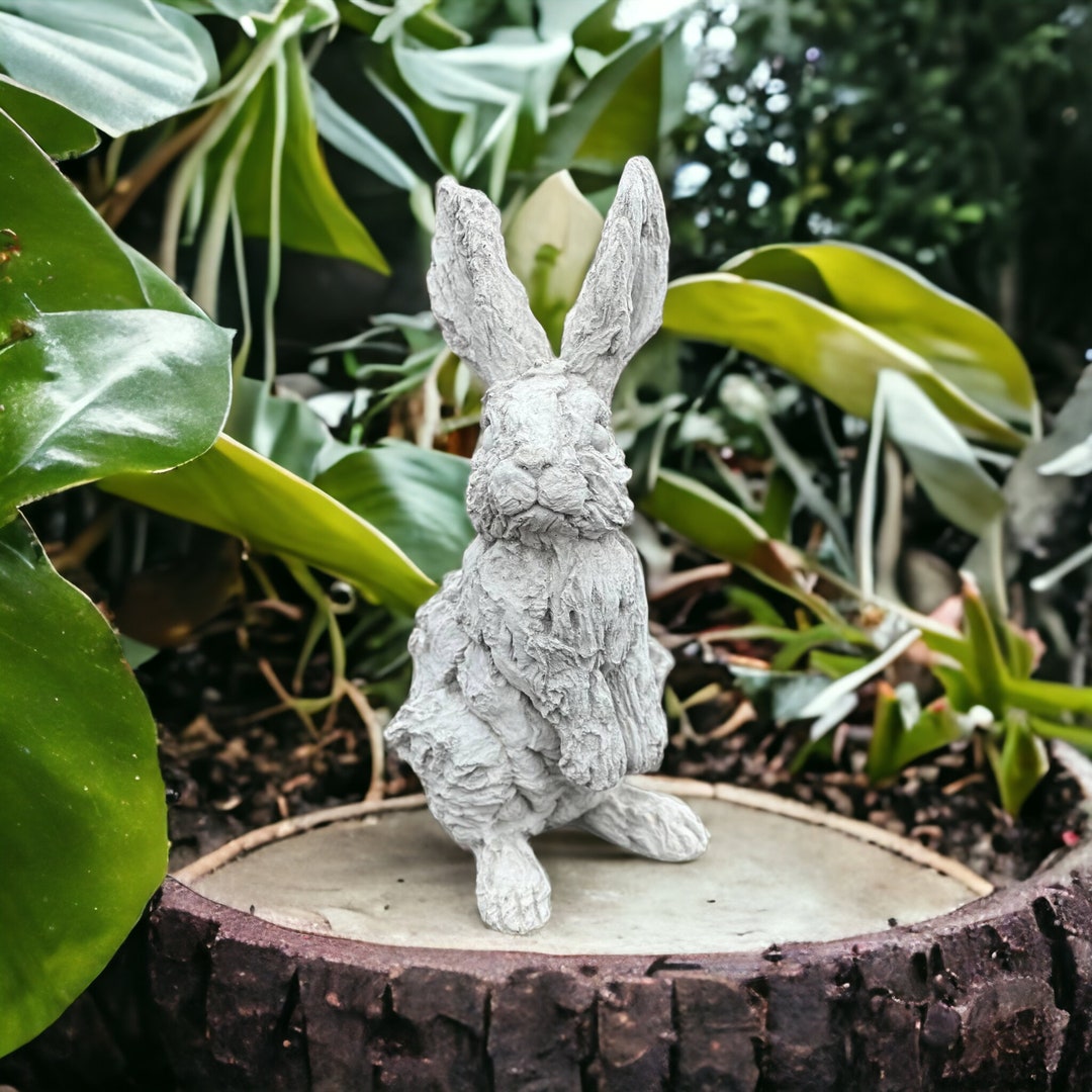 Standing Rabbit Sculpture Outdoor Wooden Looking Rabbit Figurine Cement ...