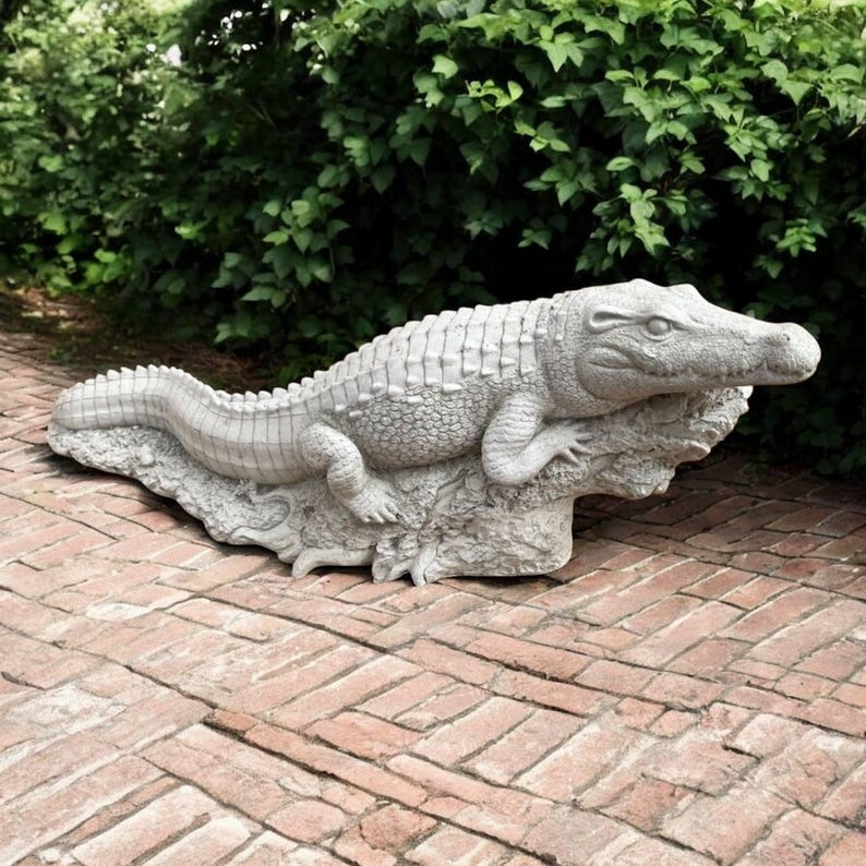 Concrete Alligator Sculpture Stone Animal Figure Alligator on Branch ...