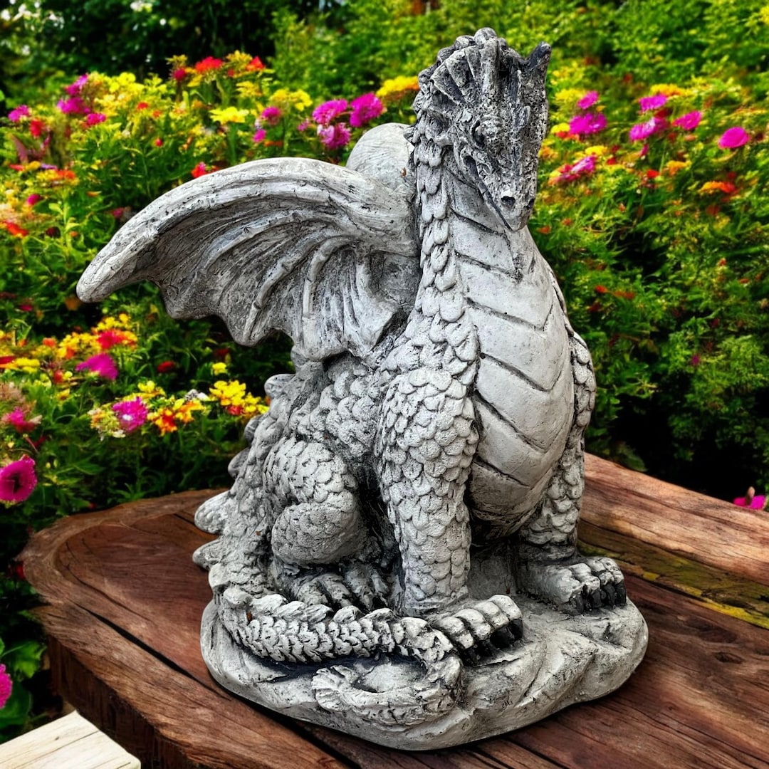Sitting Dragon Statue Cement Gothic Dragon Figure Concrete Chinese ...