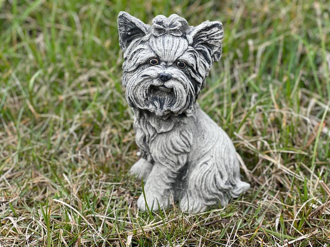 Concrete Yorkshire Terrier Statue Detailed Yorkie Dog Garden Figure ...