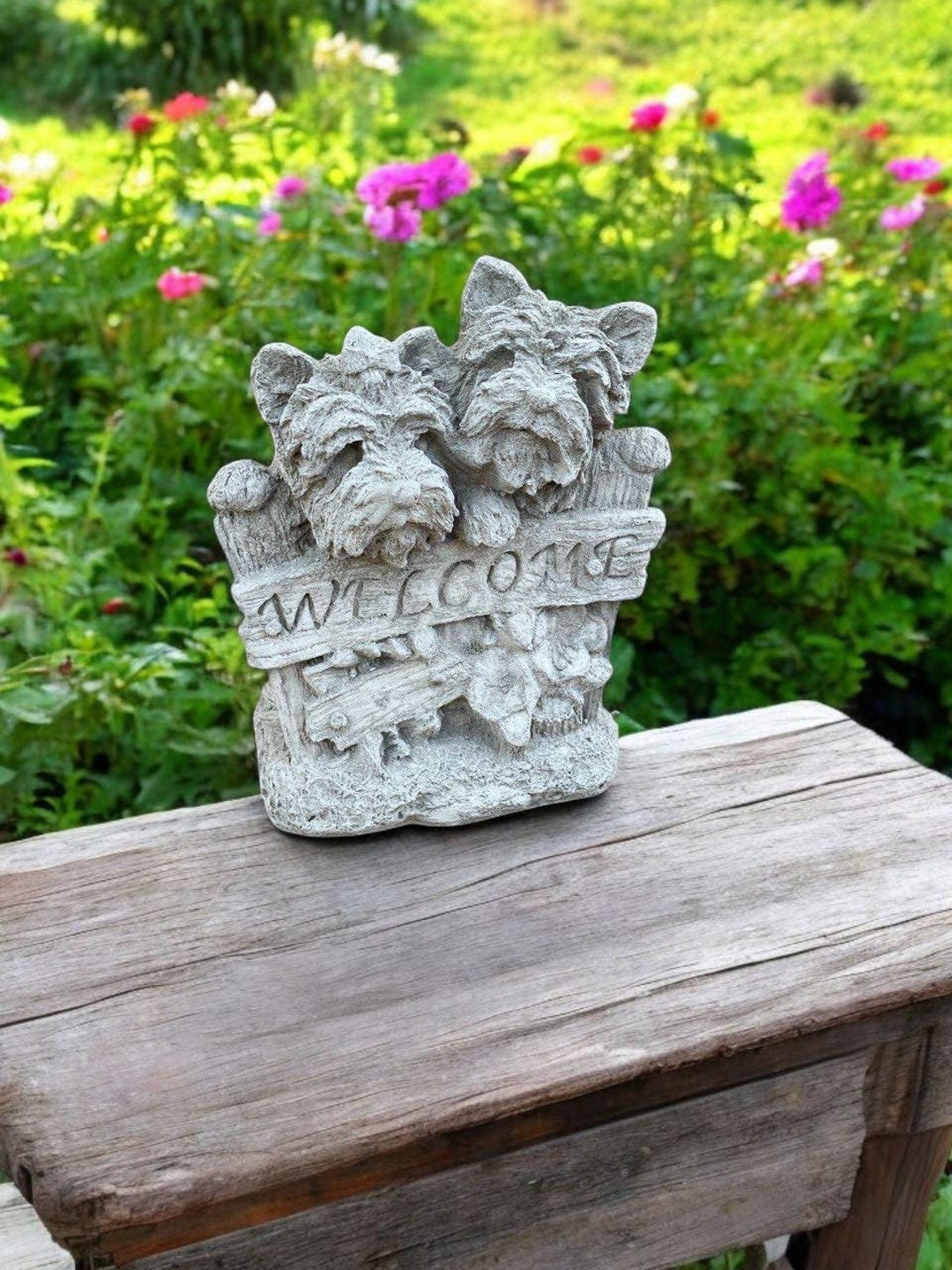 Yorkshire Terrier Puppies Concrete Dog Sculpture Welcome Yard Statue ...