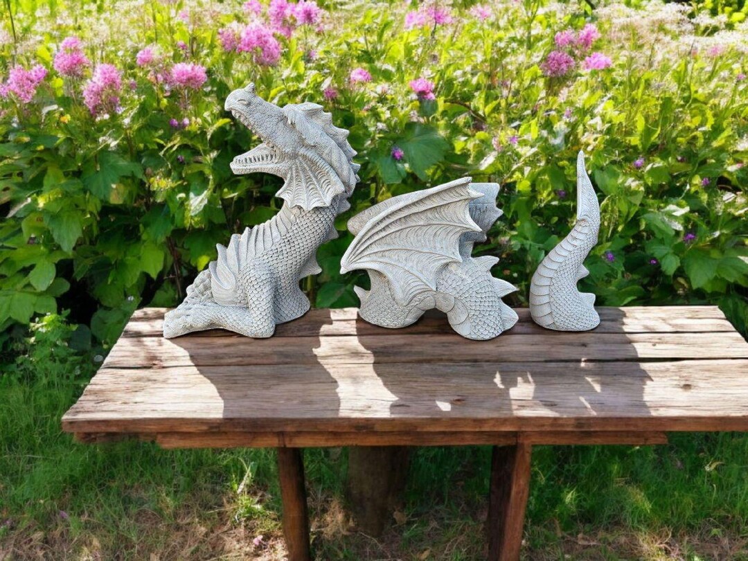 Concrete Dragon Sculpture Home Fantasy Ornament Stone Dragon Art Garden ...