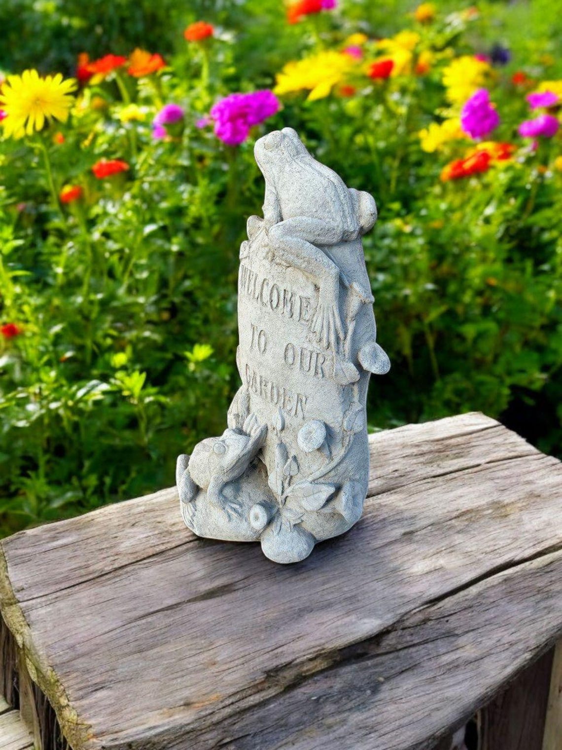 Frogs Welcome Sign Statue Concrete Toad Decoration Stone Sign Ornament ...