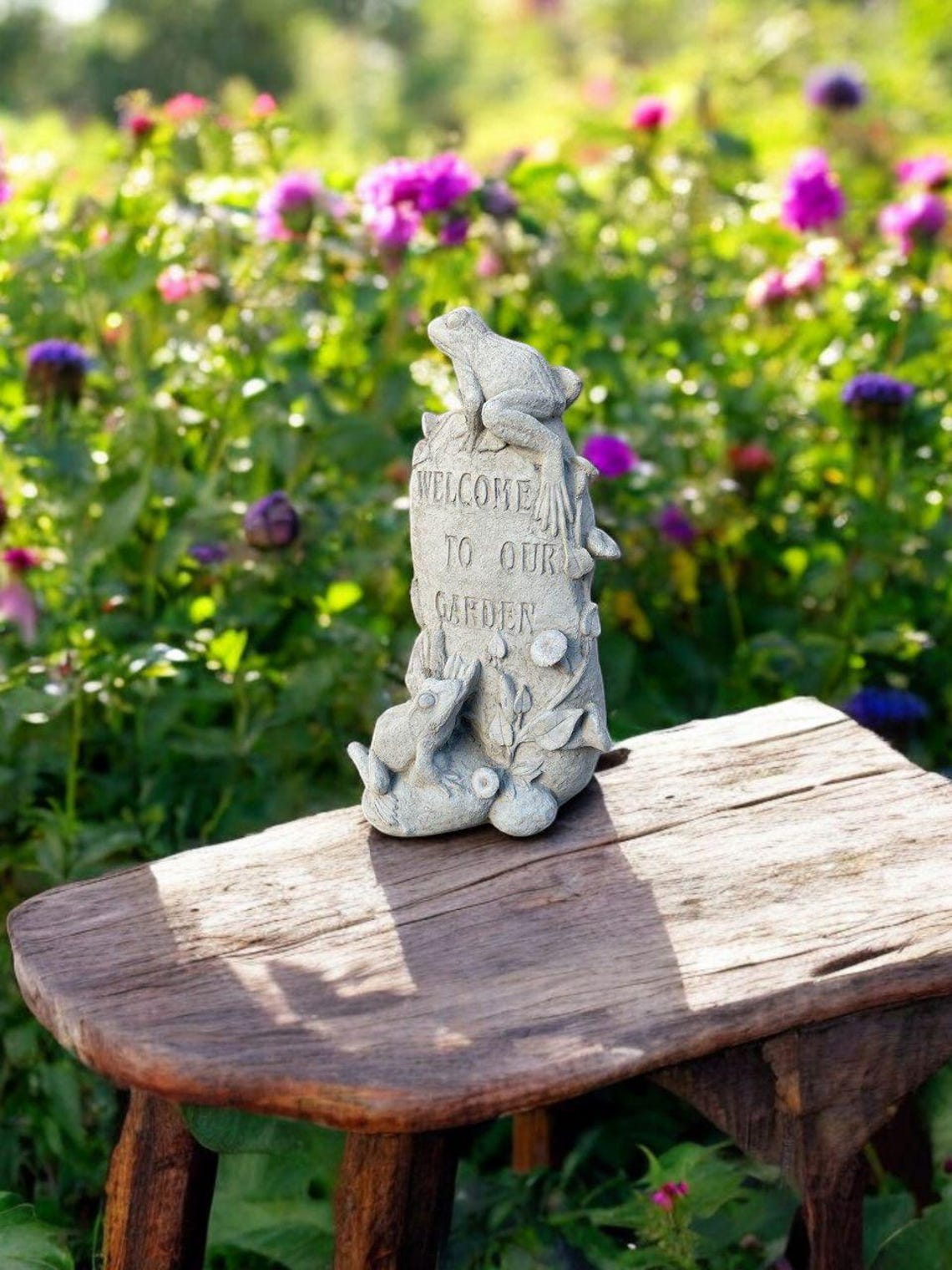 Frogs Welcome Sign Statue Concrete Toad Decoration Stone Sign Ornament ...