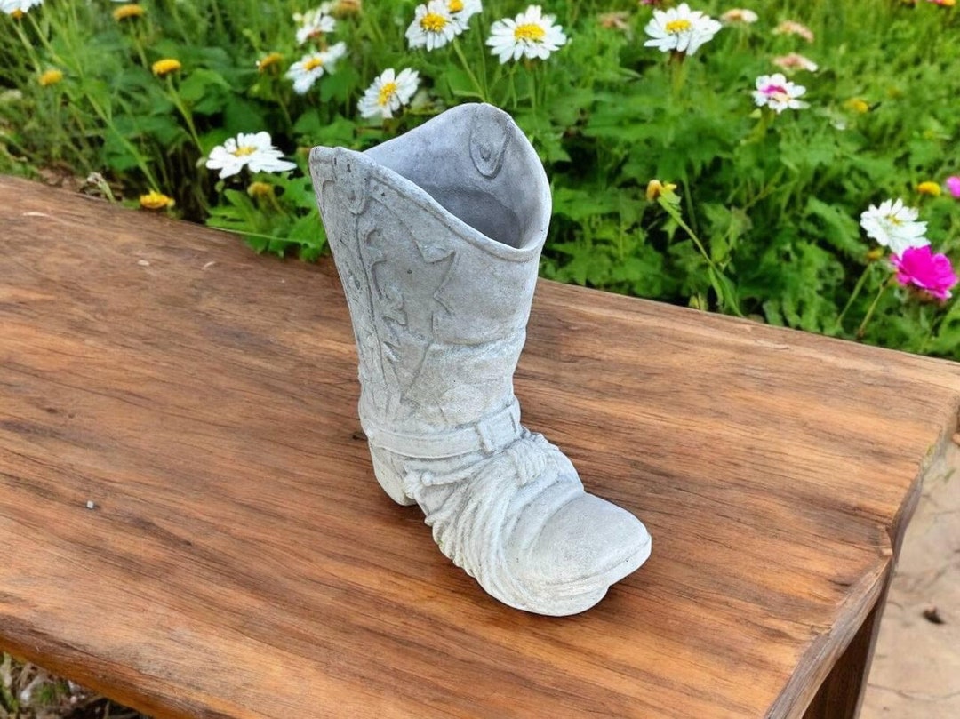 Stone Cowboy Boot Planter Garden Cowboy Shoe Detailed Cowboy Plant Pot ...