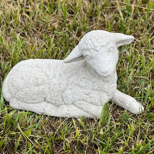 Laying Lamb Statue Cement Detailed Sheep Sculpture Concrete Farm Style ...