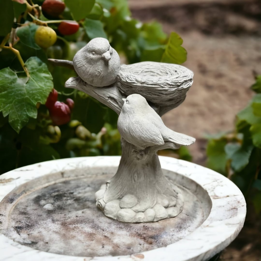 Concrete Birds With Nest Statue Detailed Two Bird Figurine Cement ...