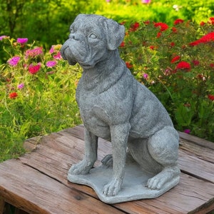 Massive Boxer Dog Figure Lawn Sitting Dog on Base Sculpture Garden Pet ...
