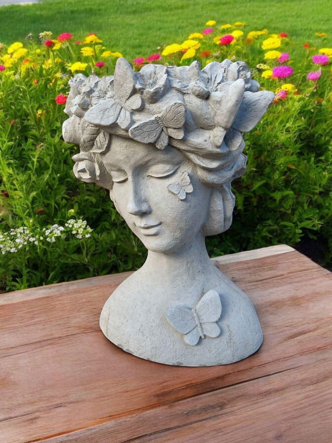 Stone Woman Planter Garden Beton Art Concrete Woman Bust Lawn Plant Pot ...