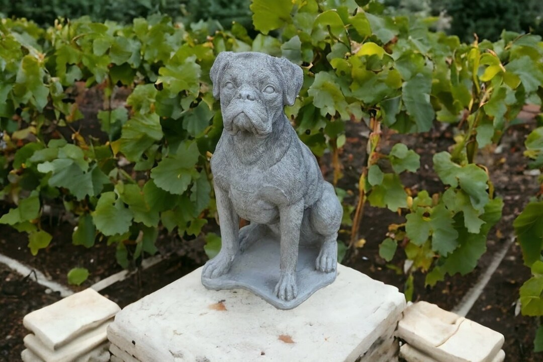 Realistic Boxer Statue Sitting Dog Memorial Stone Garden Pet Decoration ...