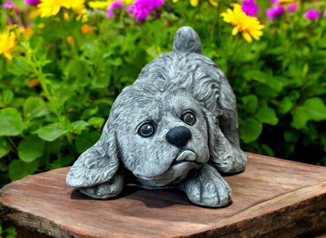 Realistic Cocker Spaniel Puppy Sculpture Stone Laying Dog Figurine ...