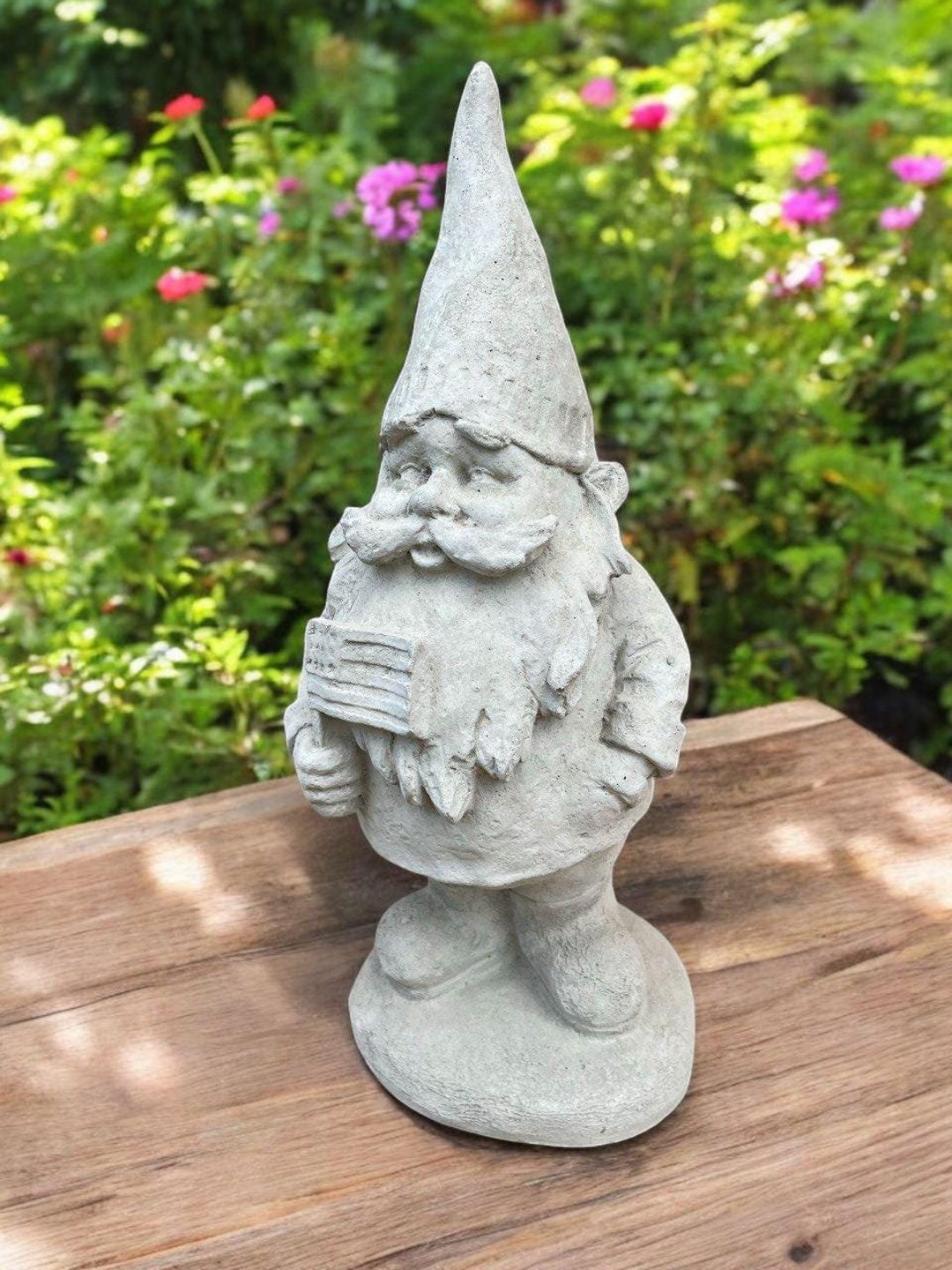 Stone Gnome Sculpture Patriotic Gnome on Base Garden Decoration Yard ...