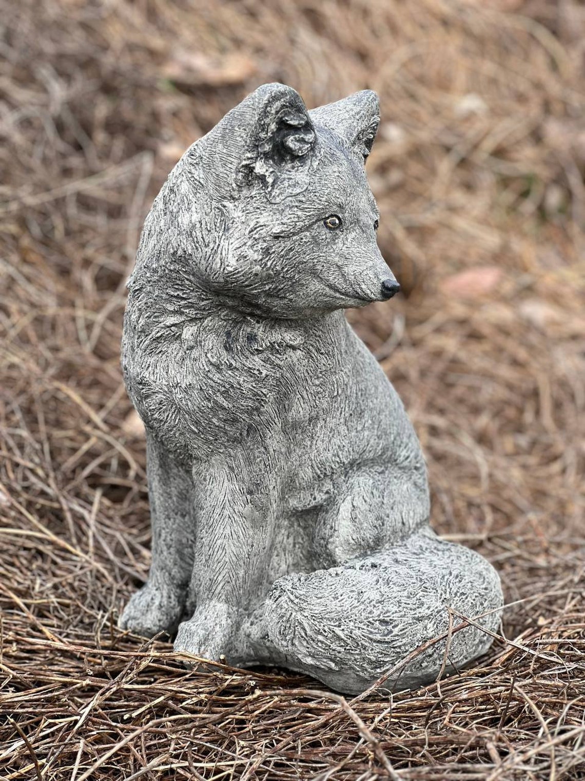 Sitting Fox Stone Statue Cement Realistic Fox Wild Animal Figurine Concrete Fox Decoration for ...