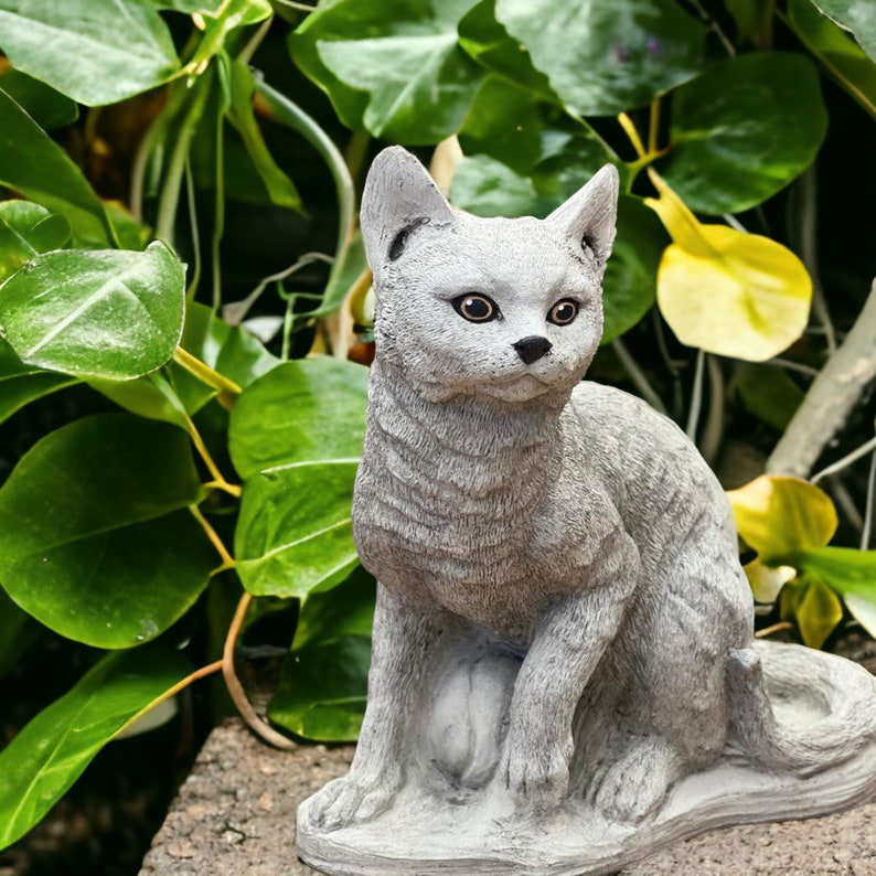 Cement Cat With Ball Statue Concrete Garden Pet Grave Marker Figure ...