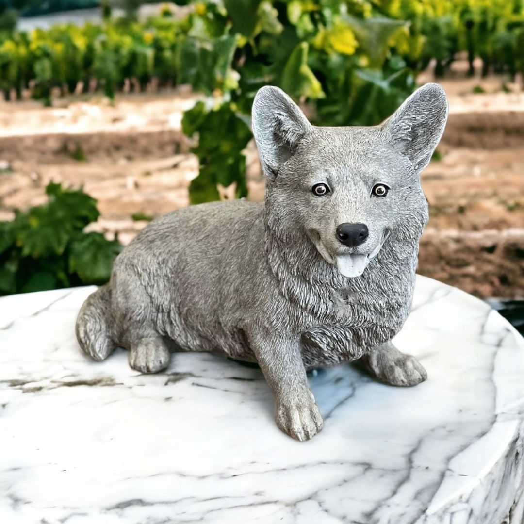 Realistic Corgi Figurine Concrete Massive Dog Sculpture Stone Pet ...
