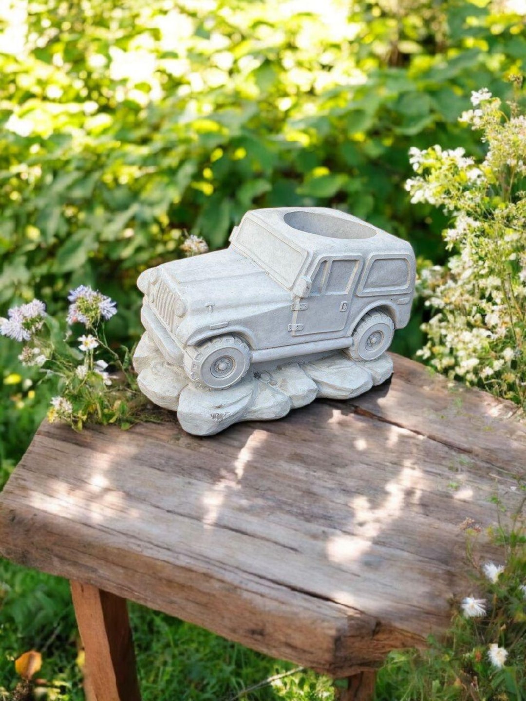 Jeep Car Planter Concrete Flower Pot Outdoor Sculpture Stone Jeep ...