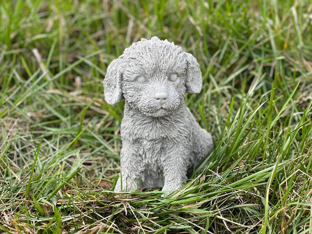 Concrete Doodle Dog Figure Stone Puppy Lawn Decoration Cement Pet Grave ...