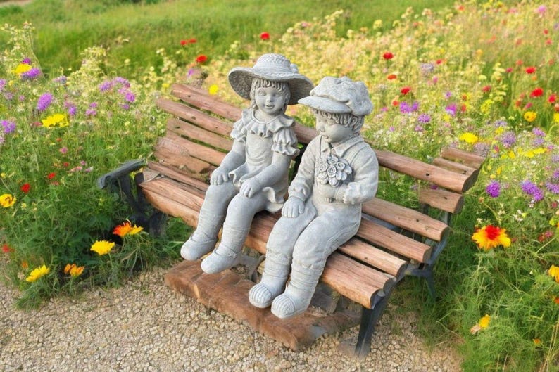 Concrete Boy and Girl Sitting Girl Sculpture Boy Decor Stone Boy Statue ...