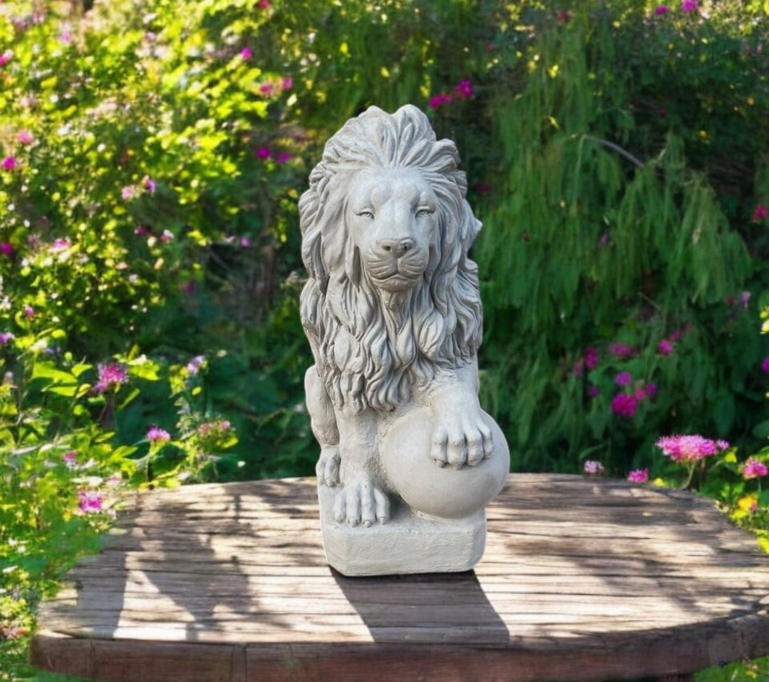 Extra Large Lion With Ball Statue Sitting Massive Lion on Base Figure ...