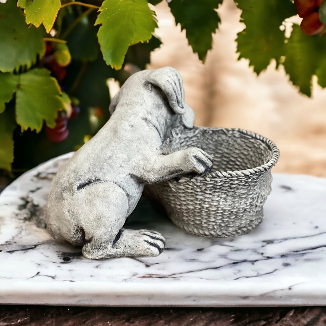 Dog Chewing Basket Figure Detailed Flowers Planter With Pet Sculpture ...