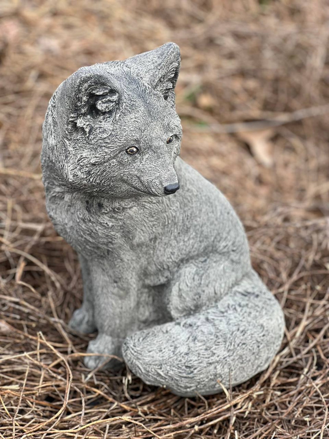 Sitting Fox Stone Statue Cement Realistic Fox Wild Animal Figurine ...