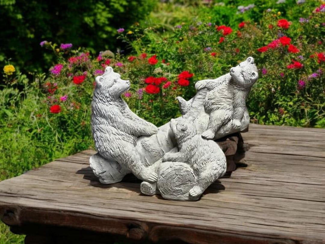 Cement Three Bears Figure Stone Wild Animals Statue Concrete Backyard ...