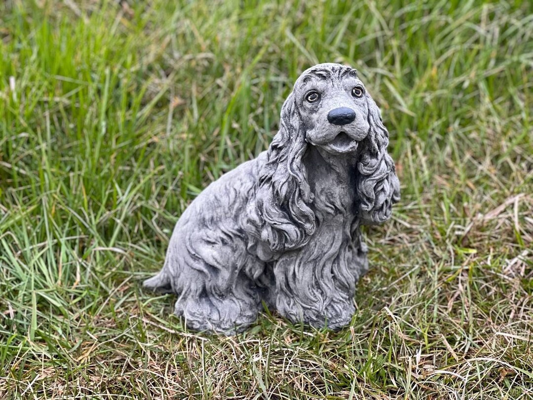 Garden Cocker Spaniel Dog Figure Cement Pet Miniature Concrete Gift for ...