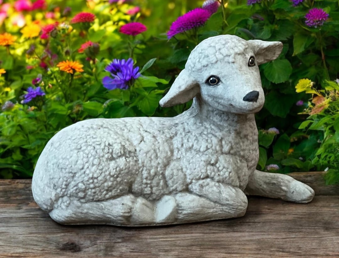 Farm Lamb Sculpture Realistic Laying Sheep Figurine Stone Farm Animal ...