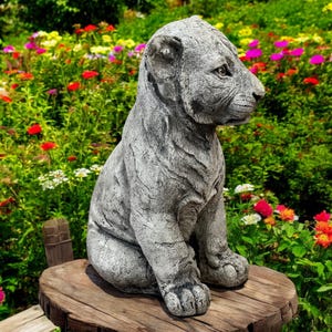 Concrete Tiger Statue Realistic Sitting Wild Animal Figure Backyard ...