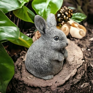 Cement Rabbit Chubby Statue Detailed Standing Hare Figurine Concrete ...