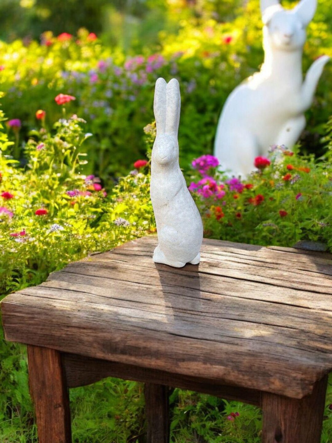 Standing Rabbit Statue Animal Art Stone Bunny Decoration Concrete ...