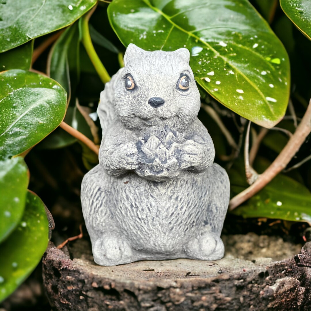 Concrete Squirrel With Nut Figurine Yard Gift Idea for Animals Lovers ...