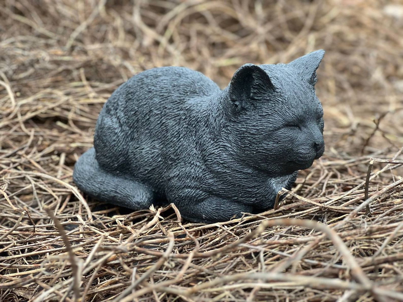Concrete Black Cat Statue Sleeping Crouching Cat Figurine Pet Memorial ...