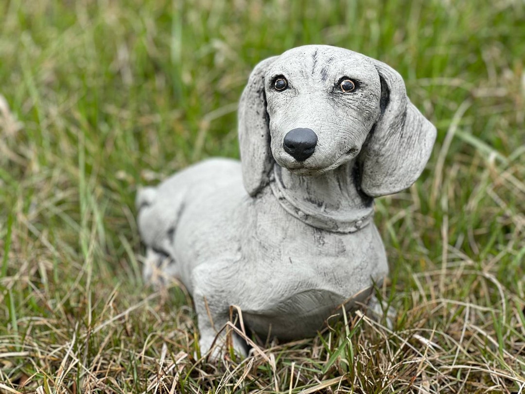 Concrete Dachshund Statue Painted Dog Sculpture Cement Pet Memorial ...