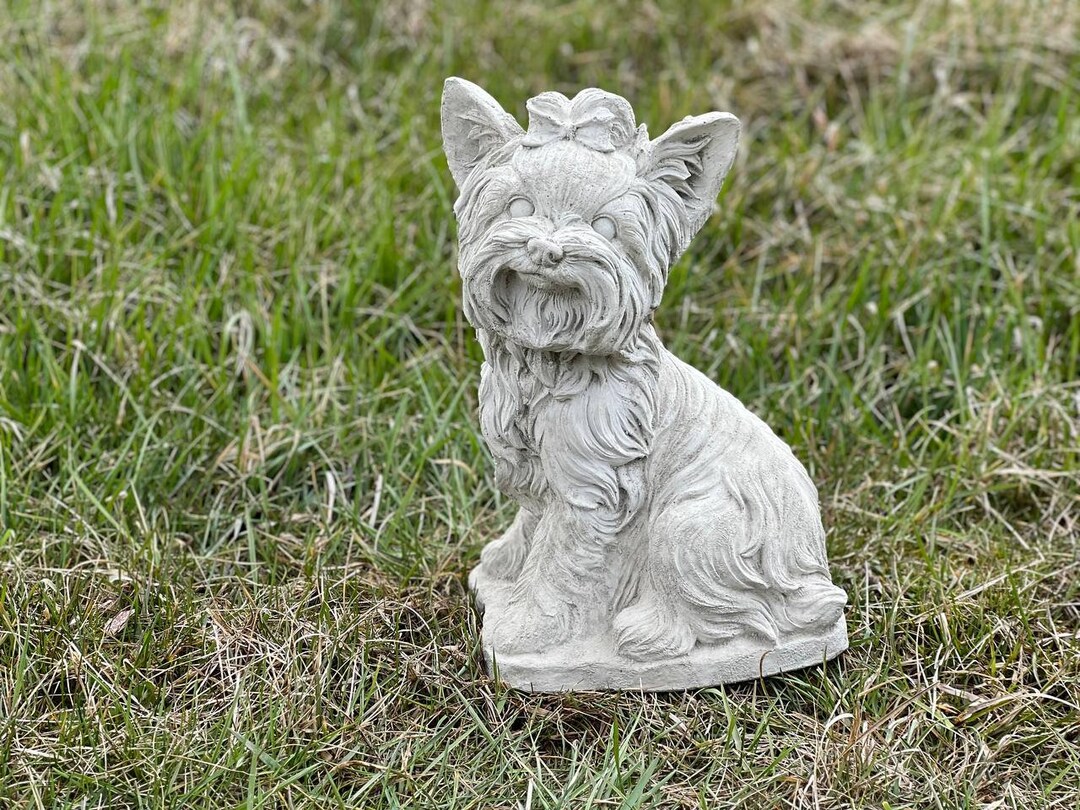 Concrete Yorkie Dog Memorial Statue Backyard Yorkshire Terrier Outdoor ...