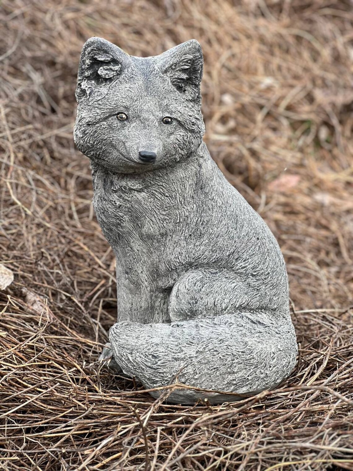 Sitting Fox Stone Statue Cement Realistic Fox Wild Animal Figurine ...