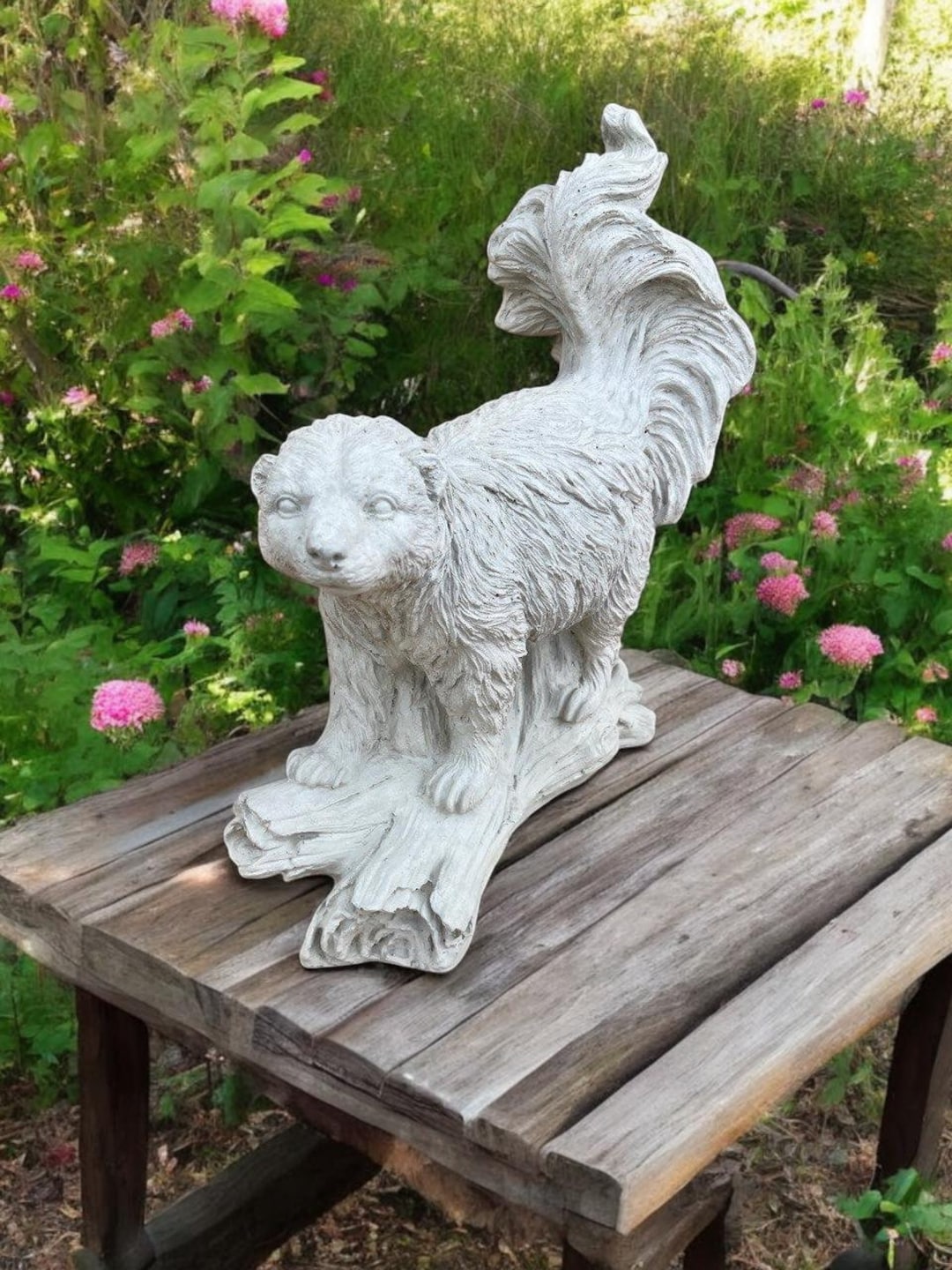 Concrete Skunk Sculpture Detailed Skunk on Tree Figure Cement Lawn ...