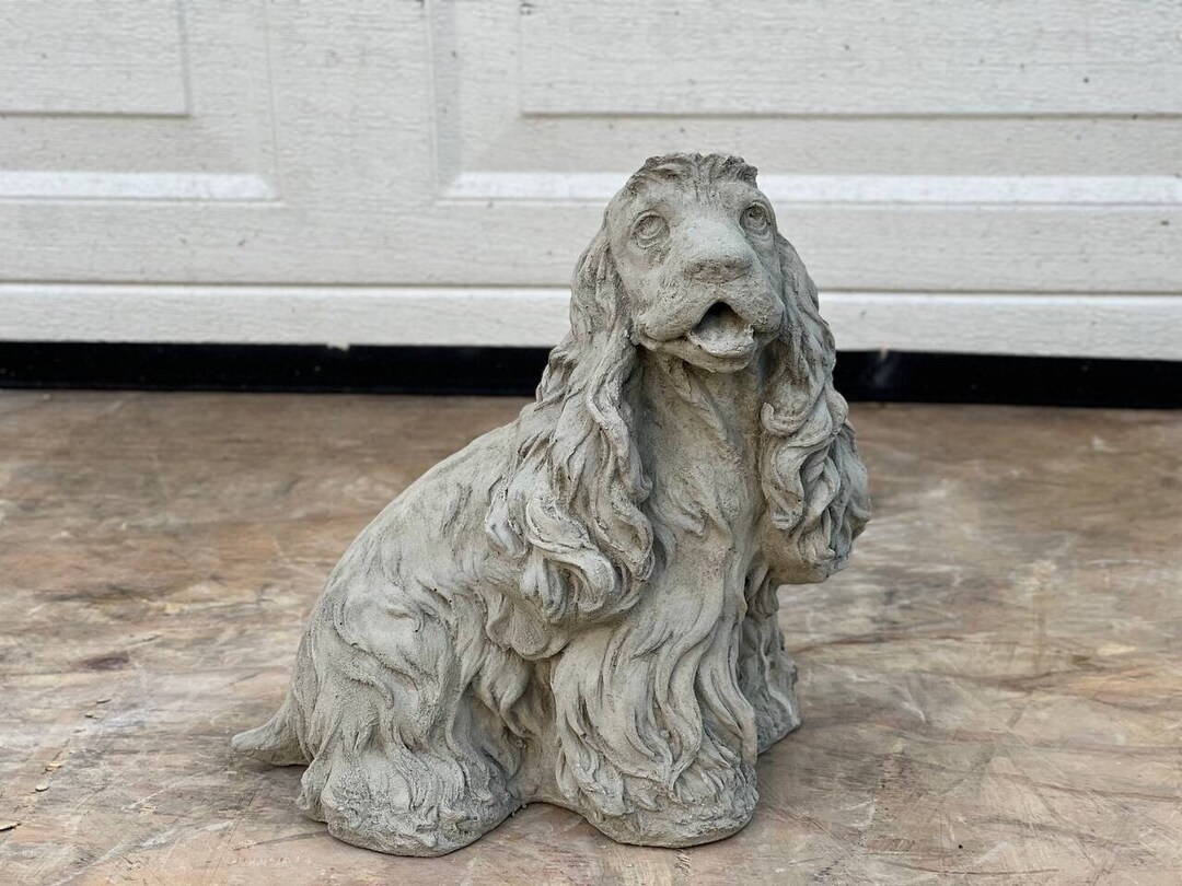 Hairy Cocker Spaniel Statue Garden Dog Statue Concrete Cocker Dog ...