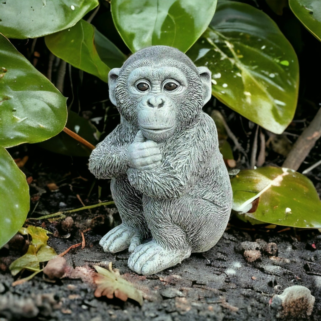 Sitting Monkey Statue Yard Chimpanzee Figure Concrete Animal Decoration ...