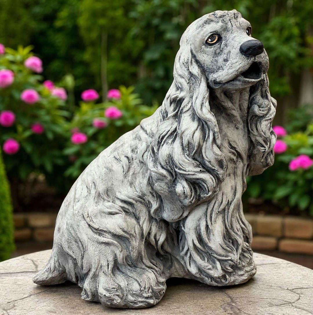 Painted Cocker Spaniel Dog Yard Figure Concrete Spaniel Statue Detailed ...