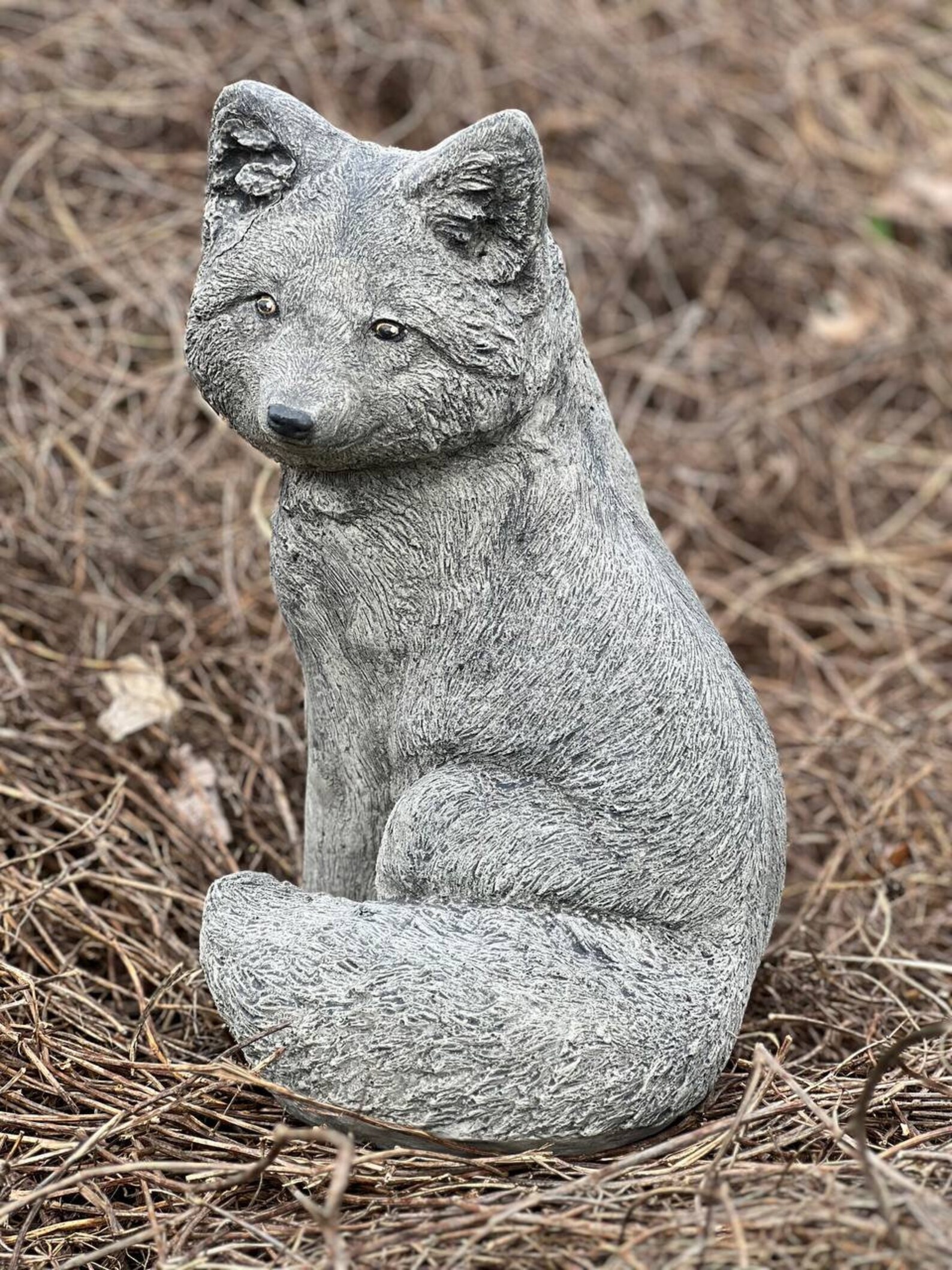 Sitting Fox Stone Statue Cement Realistic Fox Wild Animal Figurine ...