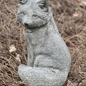 Sitting Fox Stone Statue Cement Realistic Fox Wild Animal Figurine ...