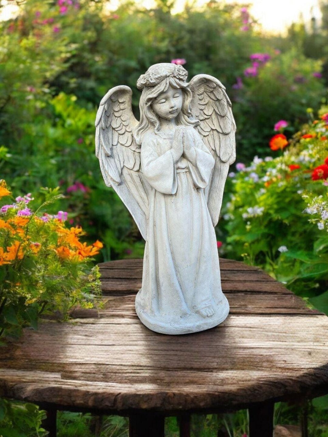 Outside Angel Sculpture Garden Cherub Art Solid Cherub Figure Stone ...