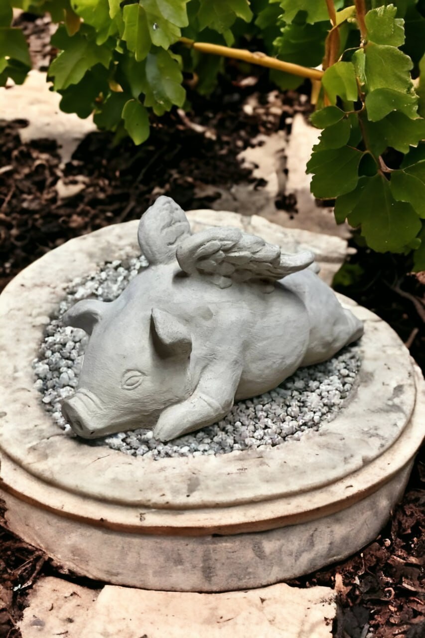 Concrete Pig With Wings Statue Garden Laying Pig Decoration When Pig ...