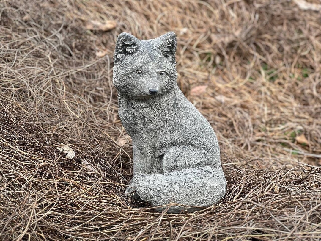 Sitting Fox Stone Statue Cement Realistic Fox Wild Animal Figurine ...