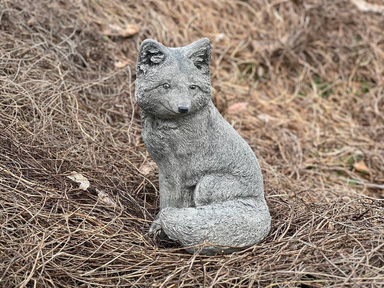 Sitting Fox Stone Statue Cement Realistic Fox Wild Animal Figurine Concrete Fox Decoration for ...