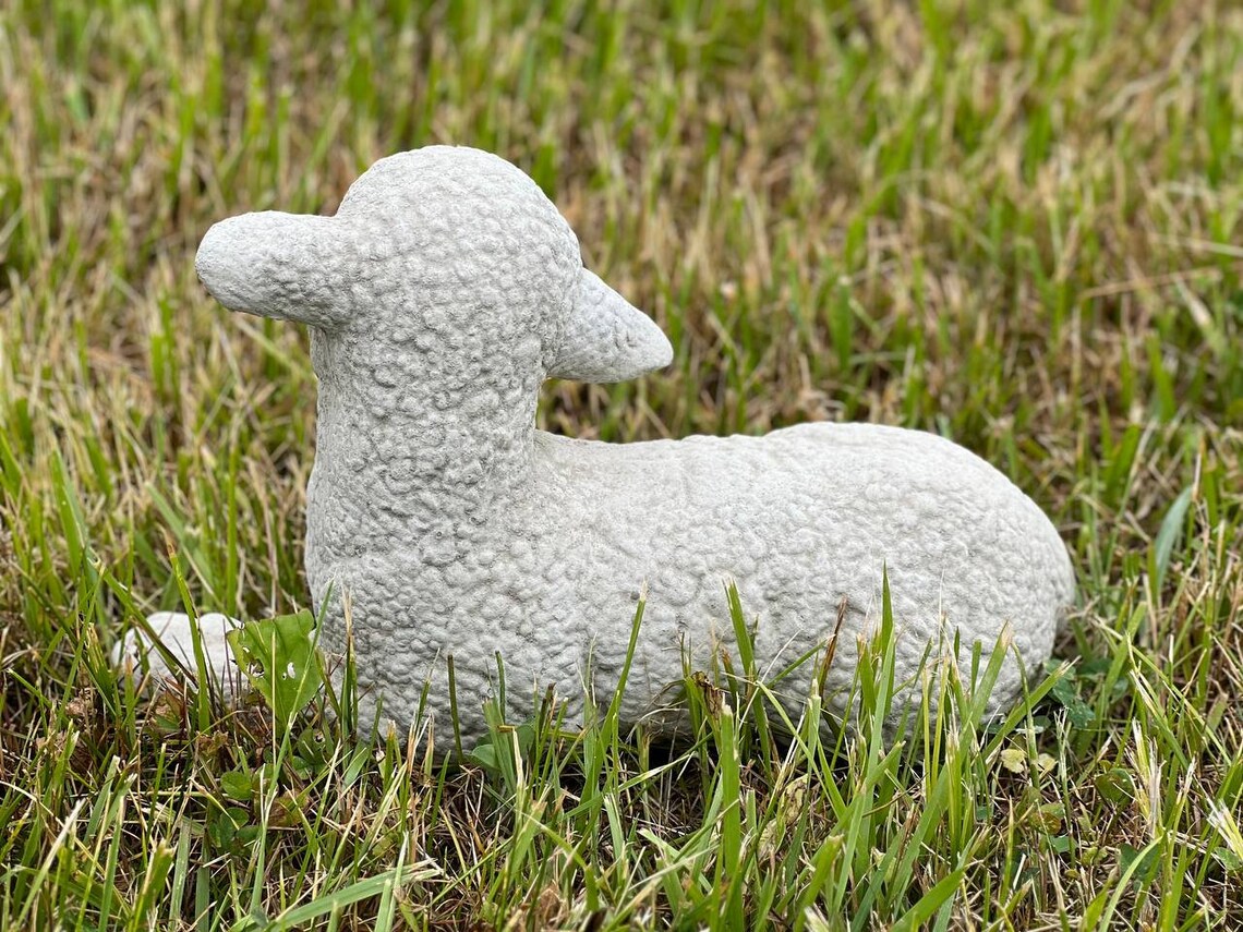 Laying Lamb Statue Cement Detailed Sheep Sculpture Concrete Farm Style ...