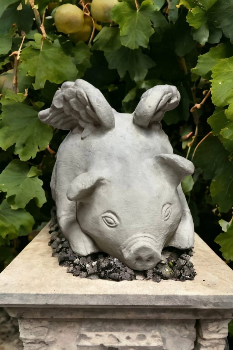 Concrete Pig With Wings Statue Garden Laying Pig Decoration When Pig ...