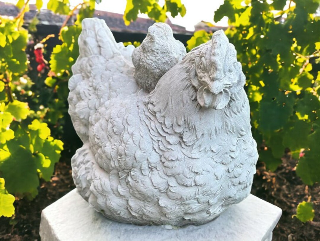 Concrete Chicken With Chick Outdoor Statue Stone Hen Lawn Ornament ...