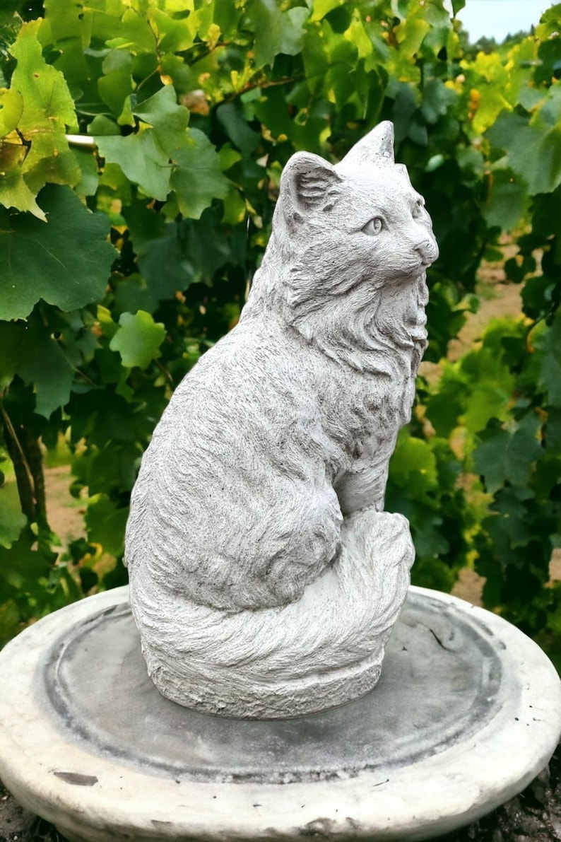 Concrete Sitting Cat Statue Backyard Pet Memorial Figurine Cement Kitty ...